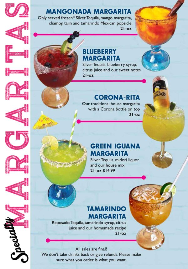 Bar Menu – Margarita Factory